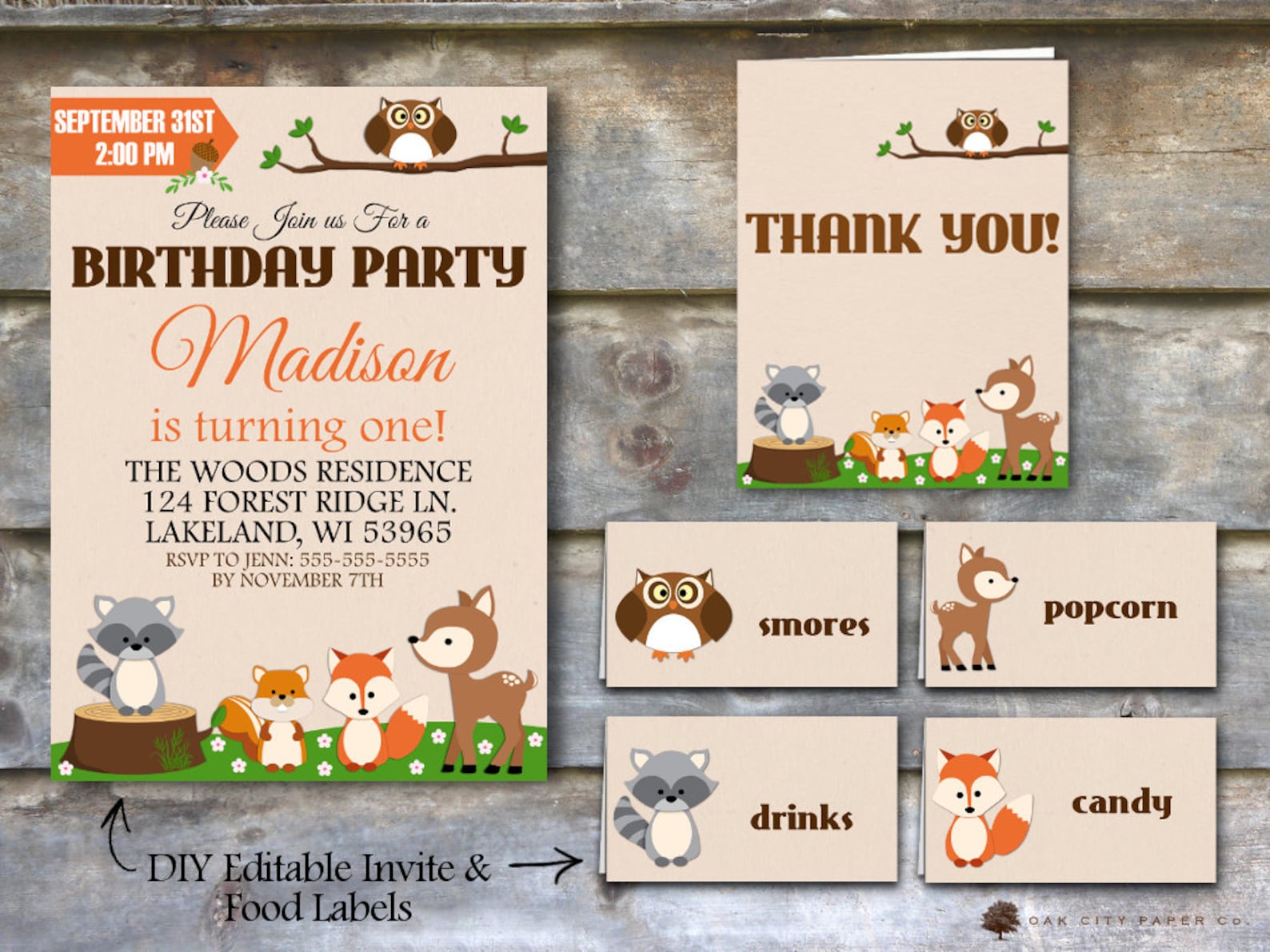 Woodland Birthday Party Package Woodland Animal Birthday - Etsy