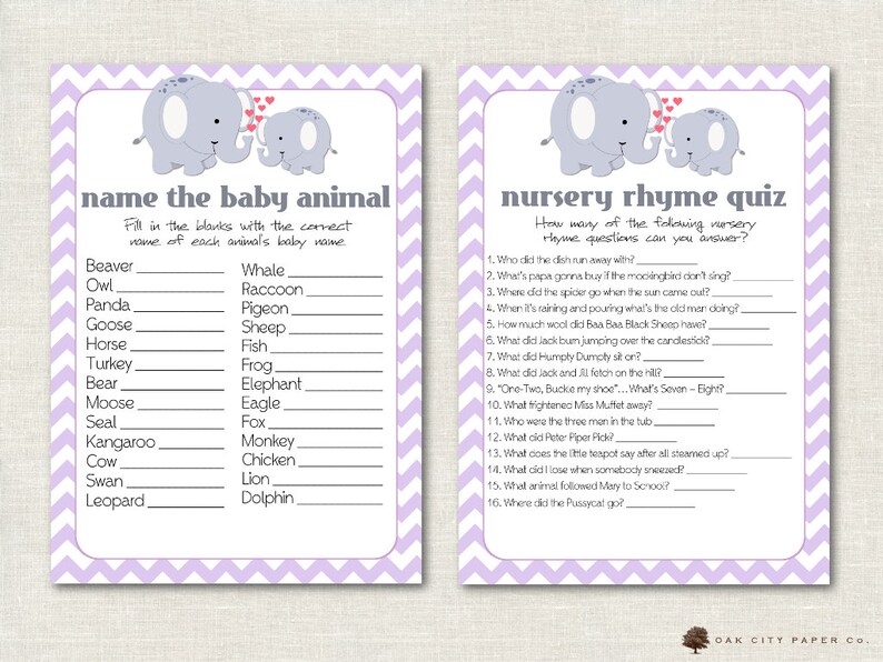 Elephant Baby Shower Games - Baby Shower Games, Lavender Elephant Baby ...