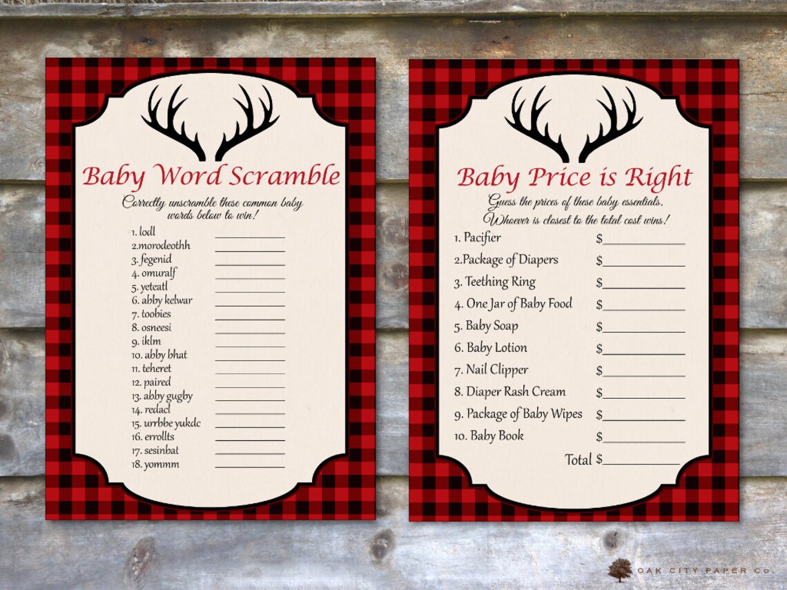 Deer Antler Baby Shower Games Rustic Baby Shower Games | Etsy