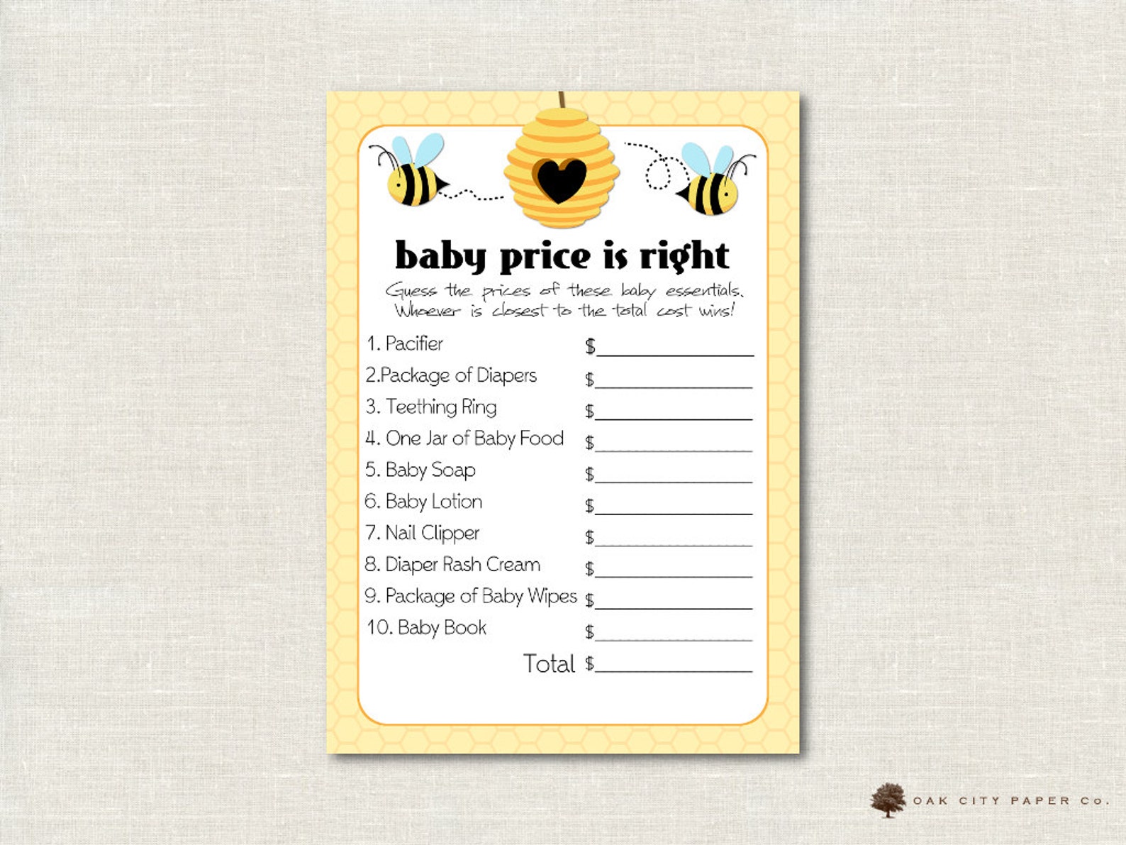 Bee Price is Right Baby Shower Game Honey Bee Baby Shower - Etsy