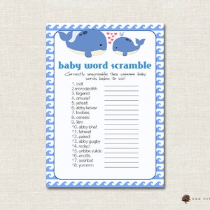 Whale Baby Shower Word Scramble, Whale Word Scramble, Baby Shower Baby ...