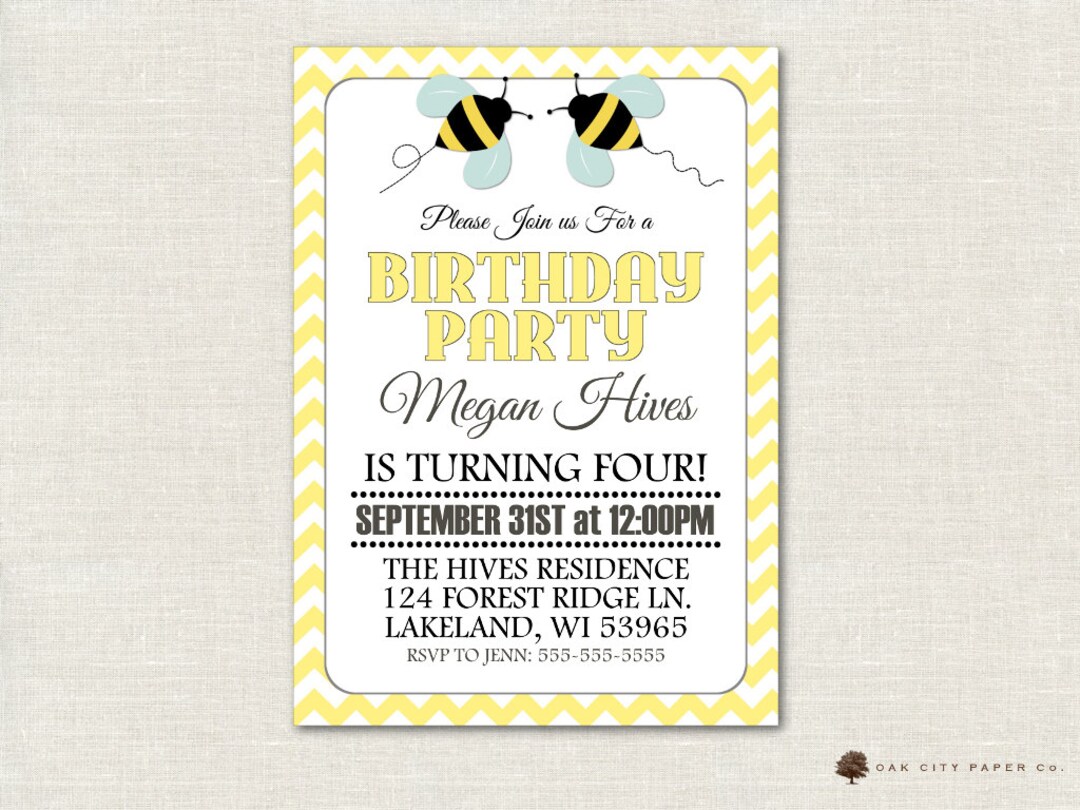 Bee Birthday Party Invitation, Honey Bee Birthday Invitation, Bumble ...