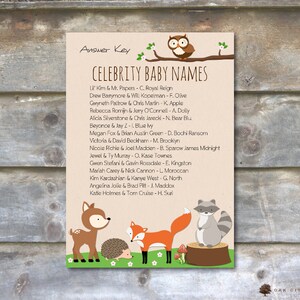 Celebrity Baby Shower Game - Woodland Animal Celebrity Baby Name Game ...