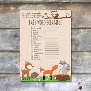 Baby Shower Word Scramble Woodland Animal Theme, Baby Shower Baby Word ...