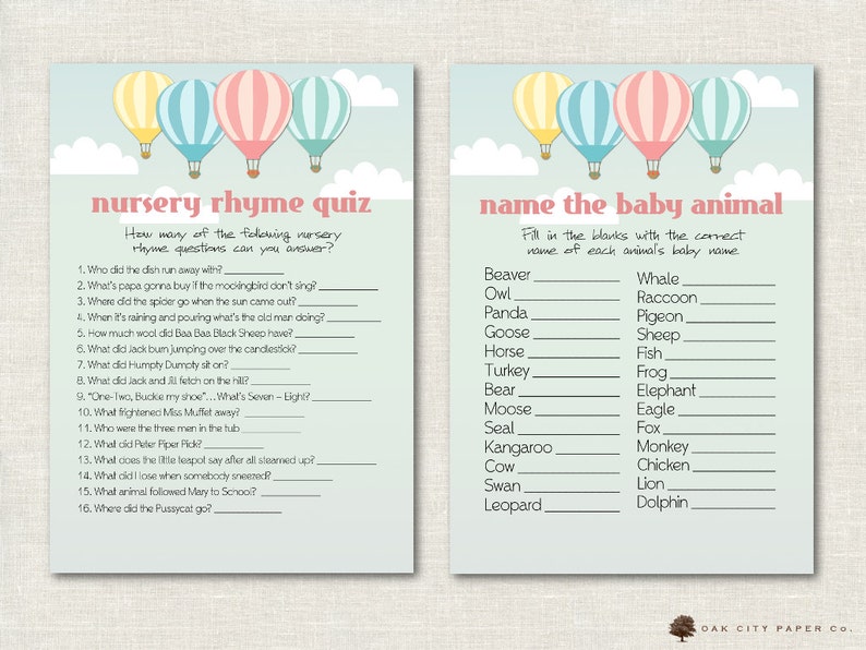 Hot Air Balloon Baby Shower Games Balloon Baby Shower Games - Etsy