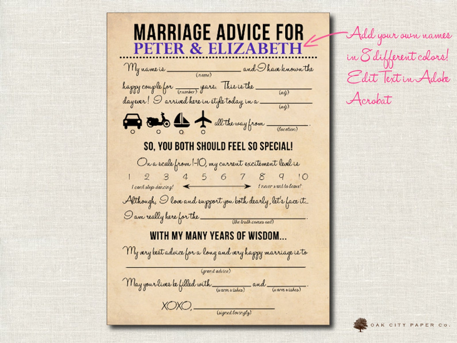 Printable Wedding Mad Lib Wedding Advice Card Newlywed - Etsy