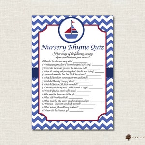 Nautical Nursery Rhyme Quiz Baby Shower Game Nautical Nursery Rhyme ...