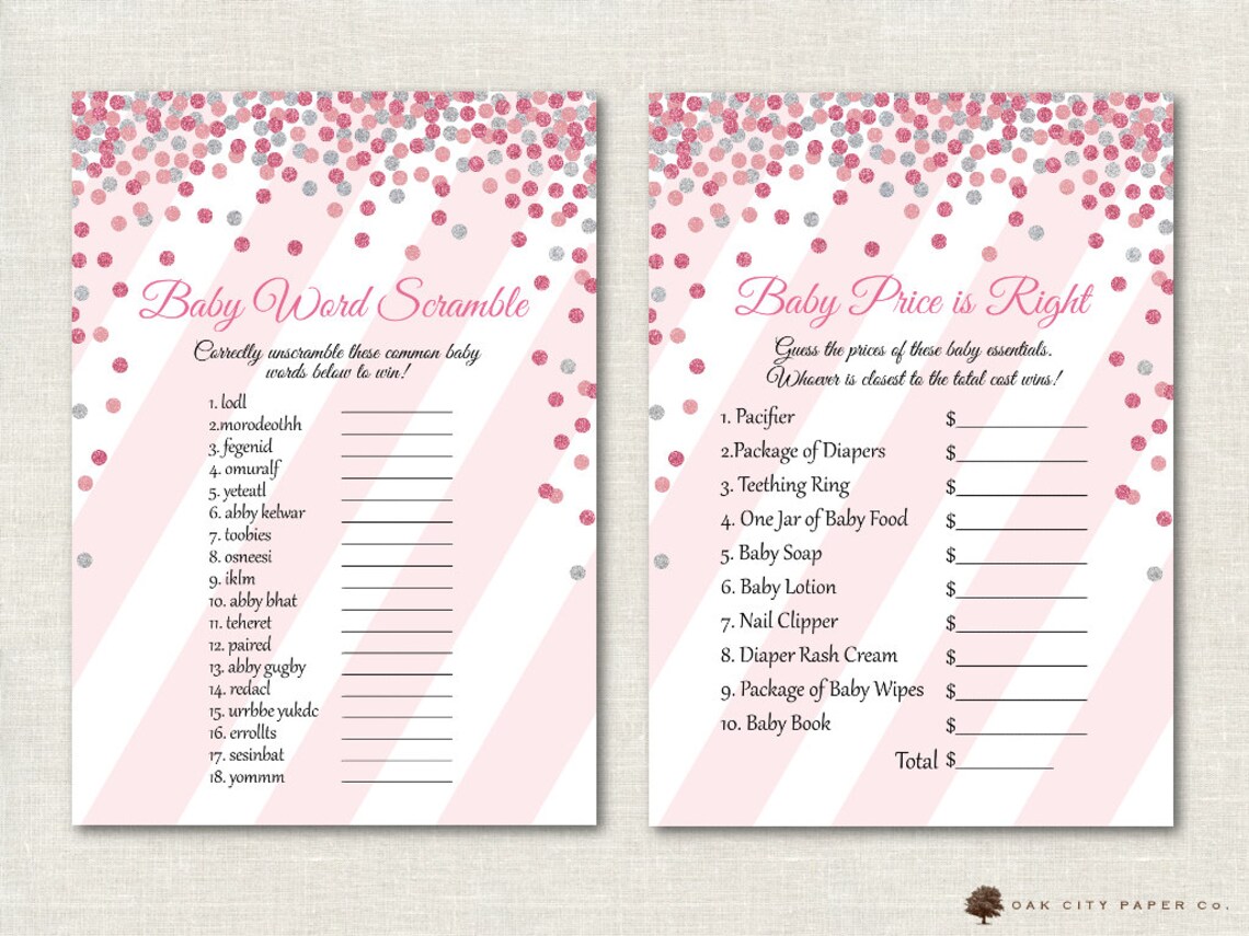 Pink and Silver Baby Shower Games Pink and Silver Glitter - Etsy