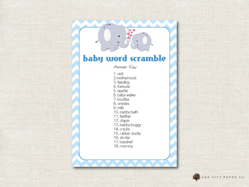 Baby Shower Word Scramble Elephant Theme Baby Shower Baby - Etsy