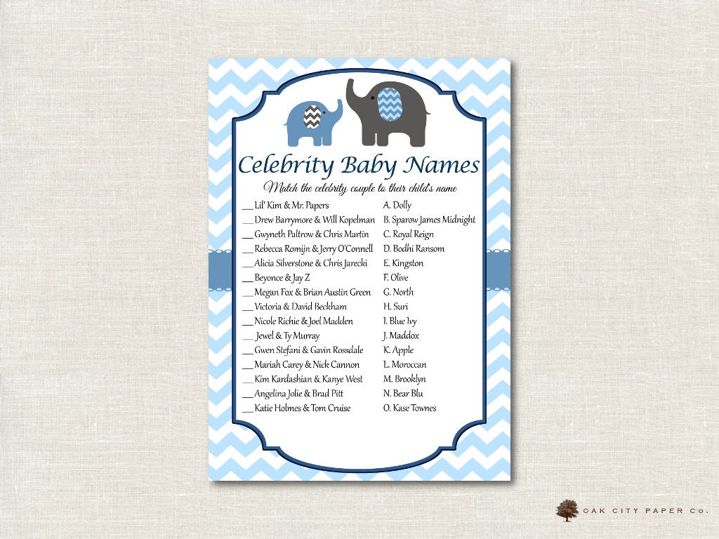 Celebrity Baby Shower Game Elephant Celebrity Baby Name | Etsy