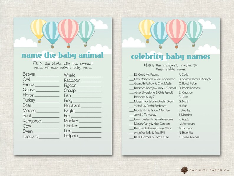 Hot Air Balloon Baby Shower Games Balloon Baby Shower Games - Etsy