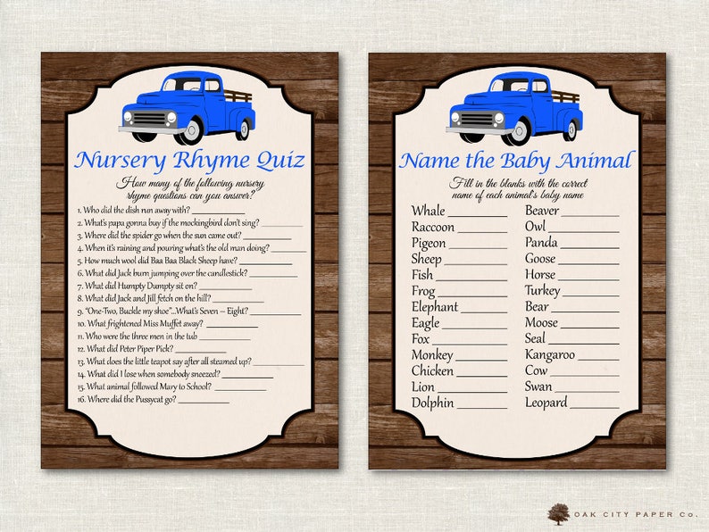 Vintage Truck Baby Shower Games - Truck Shower Games, Pick-up Baby ...