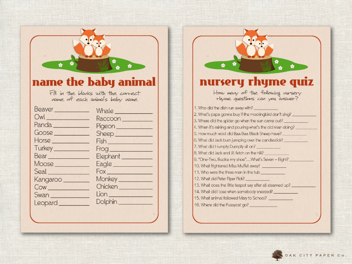Fox Baby Shower Games Baby Shower Games Fox Shower Games - Etsy