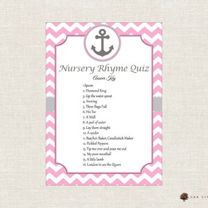 Nautical Nursery Rhyme Quiz Baby Shower Game Nautical Nursery Rhyme ...