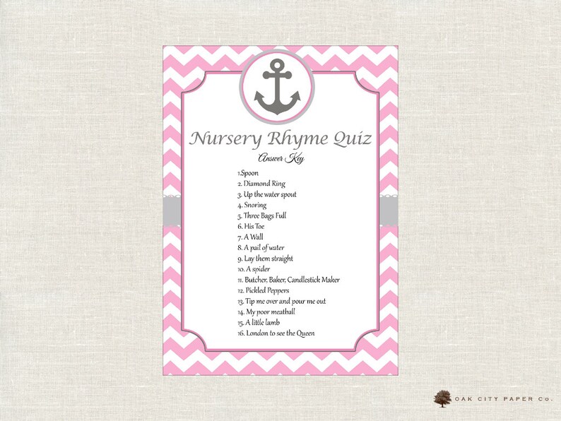 Nautical Nursery Rhyme Quiz Baby Shower Game Nautical - Etsy