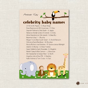 Safari Celebrity Baby Shower Game - Jungle Celebrity Baby Name Game ...