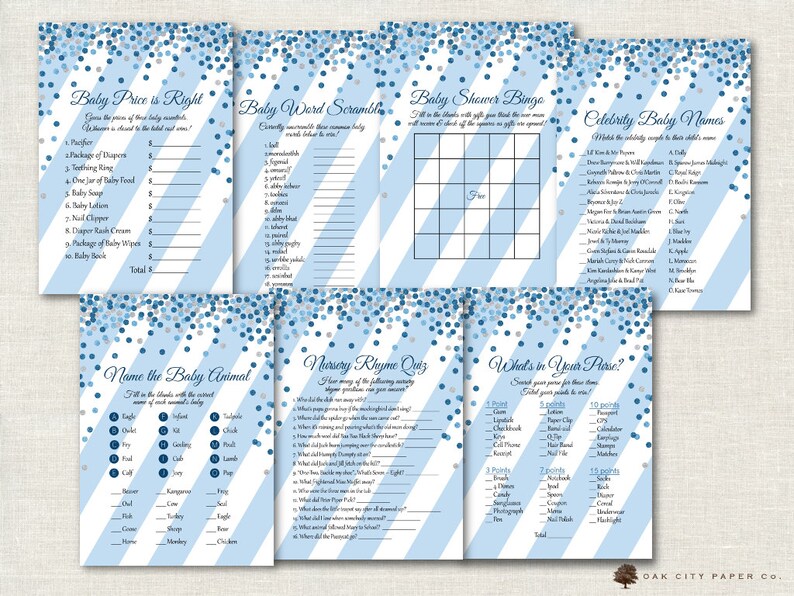 Blue and Silver Baby Shower Games Blue and Silver Glitter - Etsy