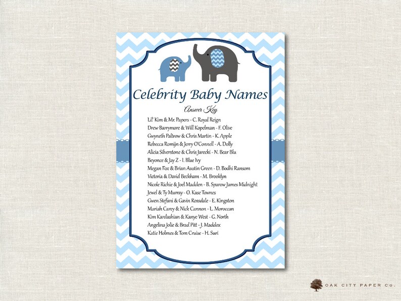 Celebrity Baby Shower Game Elephant Celebrity Baby Name | Etsy