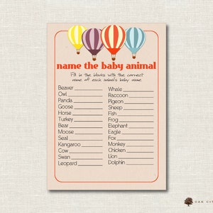 Hot Air Balloon Name the Baby Animal Baby Shower Game - Etsy