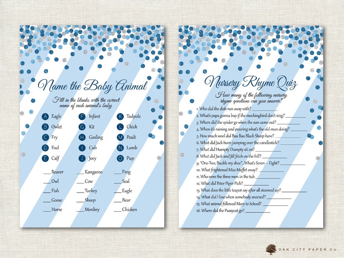Blue and Silver Baby Shower Games Blue and Silver Glitter - Etsy