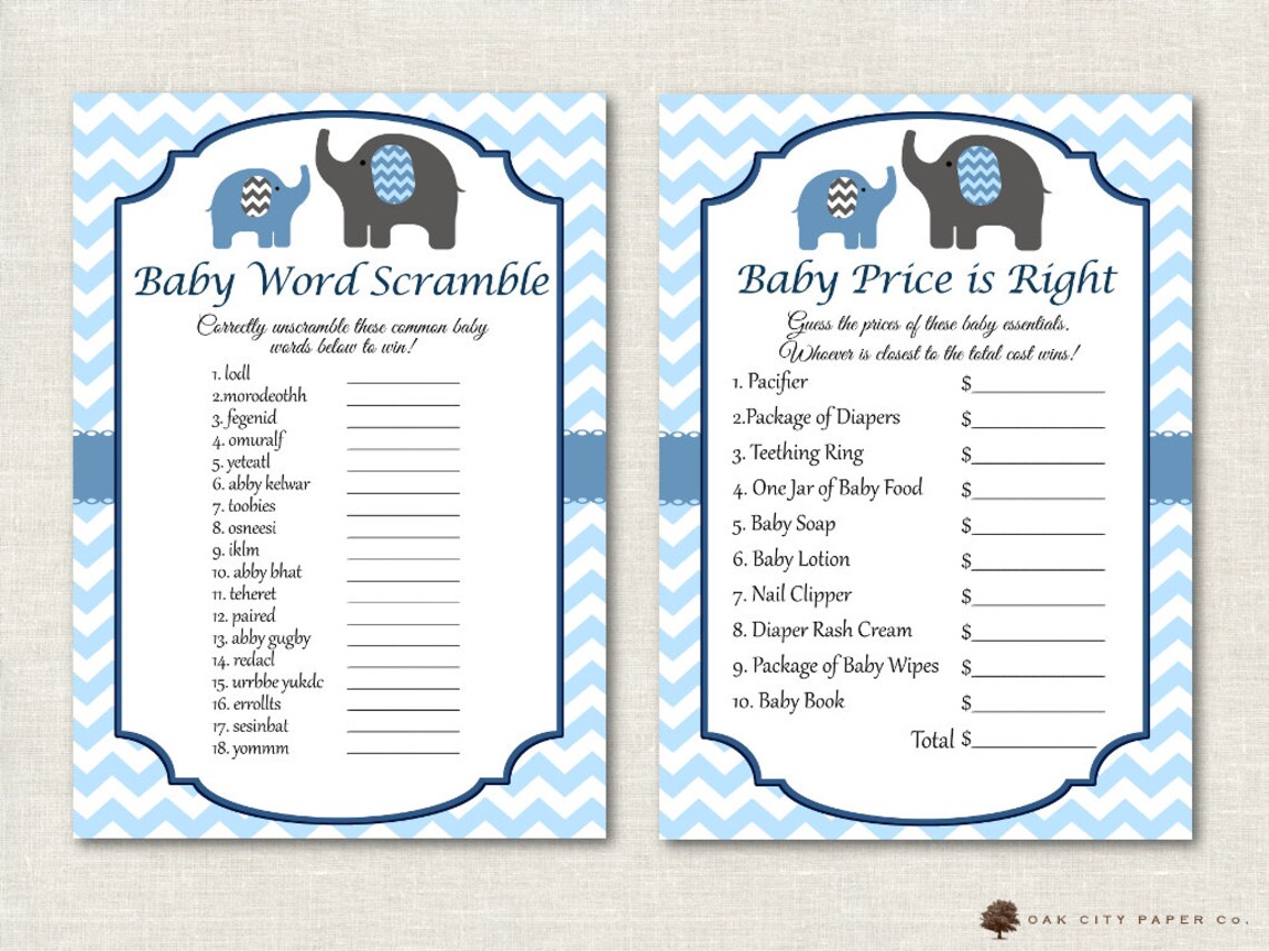 Blue Baby Shower Games Elephant Baby Shower Games Blue - Etsy