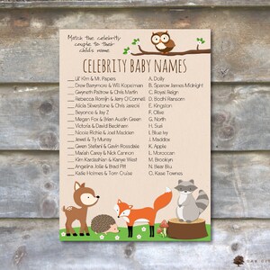 Celebrity Baby Shower Game - Woodland Animal Celebrity Baby Name Game ...