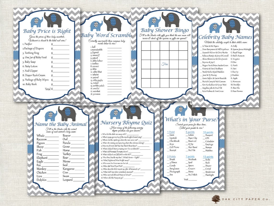 Elephant Baby Shower Games Baby Shower Games Blue Elephant | Etsy