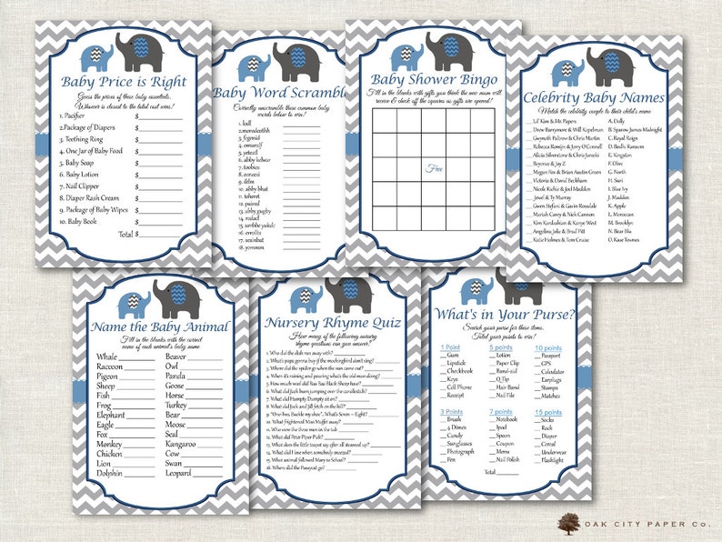 Elephant Baby Shower Games - Baby Shower Games, Blue Elephant Baby ...