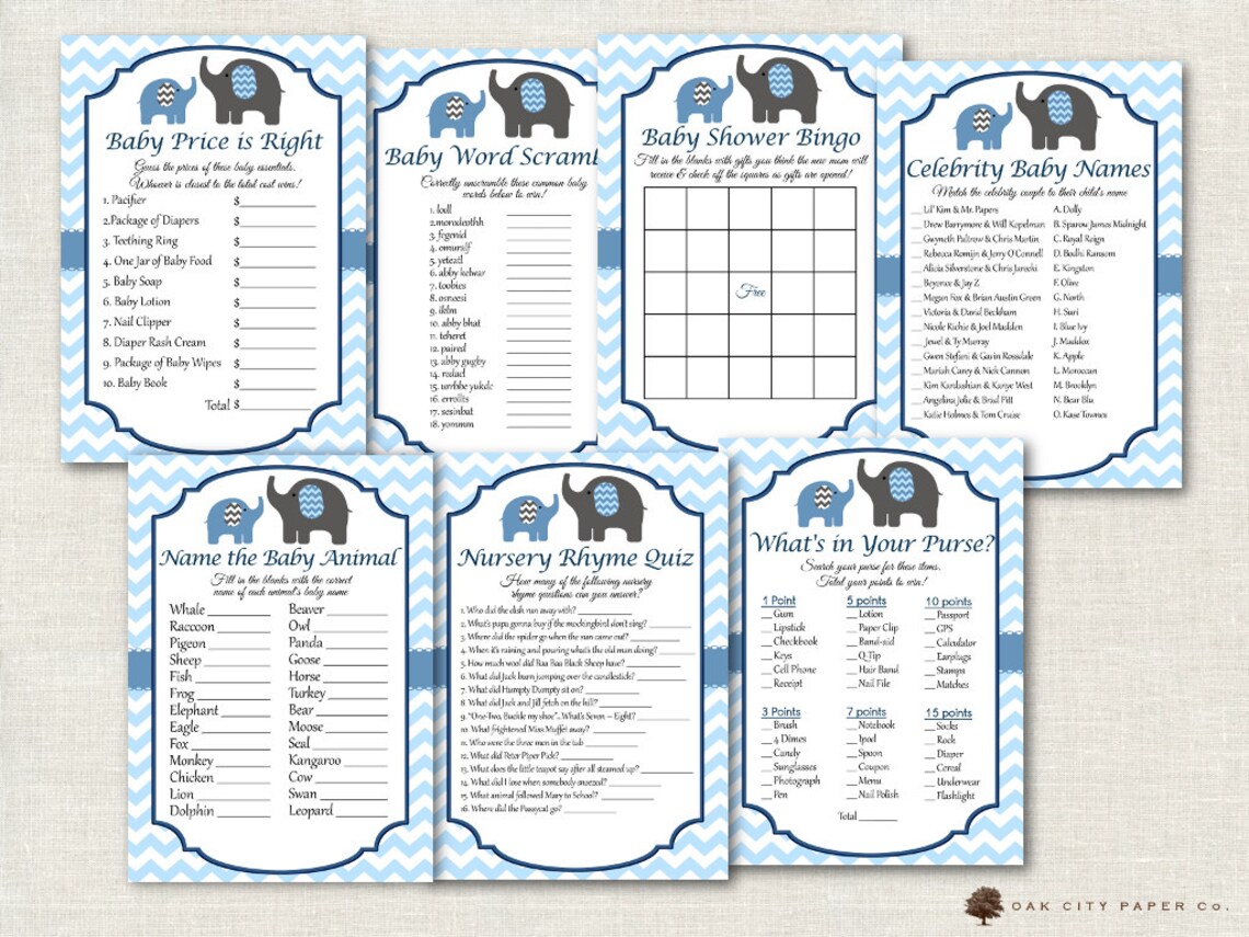 Blue Baby Shower Games Elephant Baby Shower Games Blue - Etsy