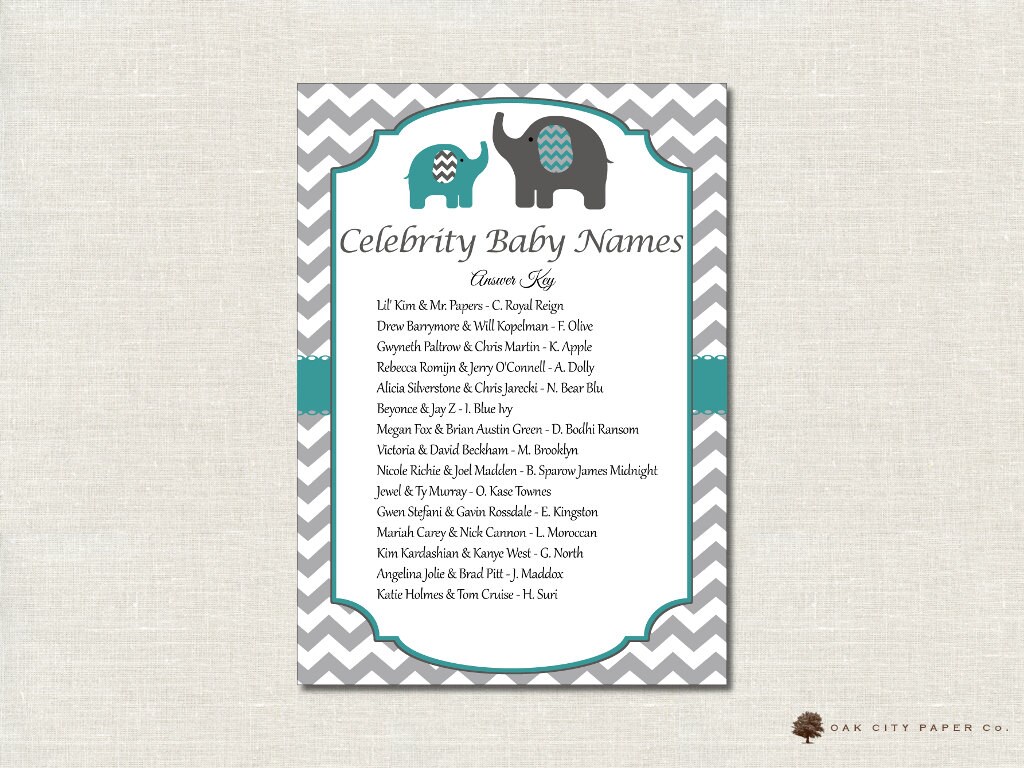 Celebrity Baby Shower Game Elephant Celebrity Baby Name | Etsy