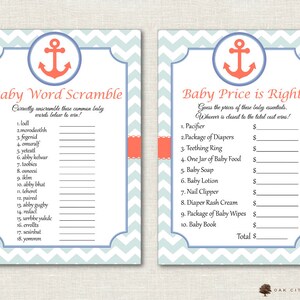 Nautical Baby Shower Games - Coral and Blue Nautical Shower Games ...