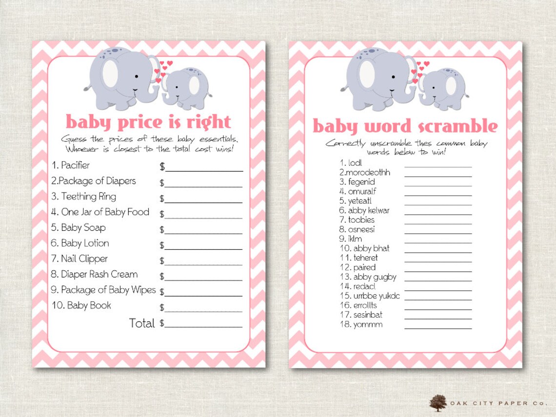 Elephant Baby Shower Games - Baby Shower Games, Pink Elephant Baby ...
