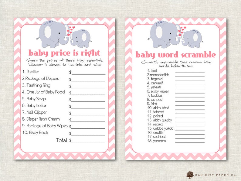 Elephant Baby Shower Games Baby Shower Games Pink Elephant - Etsy
