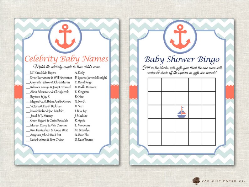 Nautical Baby Shower Games Coral and Blue Nautical Shower - Etsy