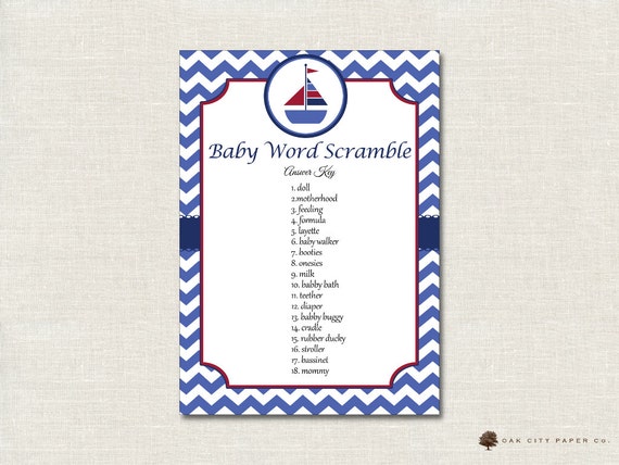 Nautical Baby Shower Word Scramble Under The Sea Ocean Animal Baby