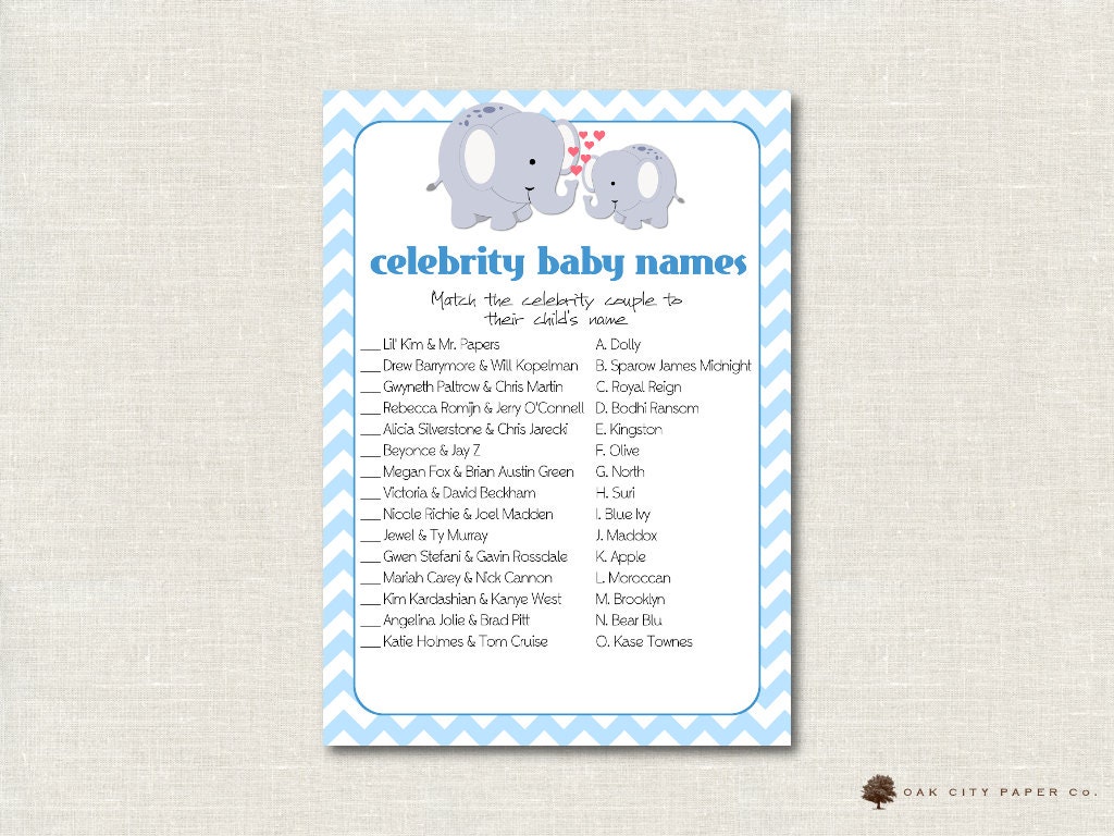 Celebrity Baby Shower Game - Elephant Celebrity Baby Name Game ...