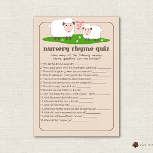 Lamb Nursery Rhyme Quiz Baby Shower Game - Sheep Nursery Rhyme Baby ...