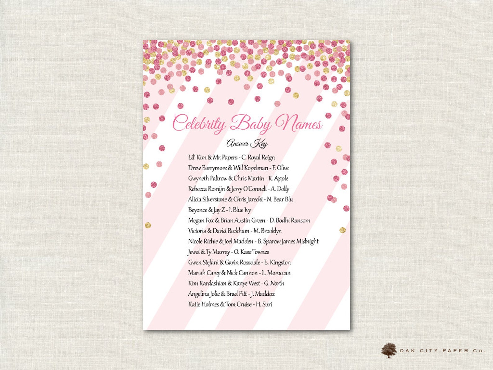 Pink and Gold Celebrity Baby Shower Game - Pink and Gold Celebrity Baby ...