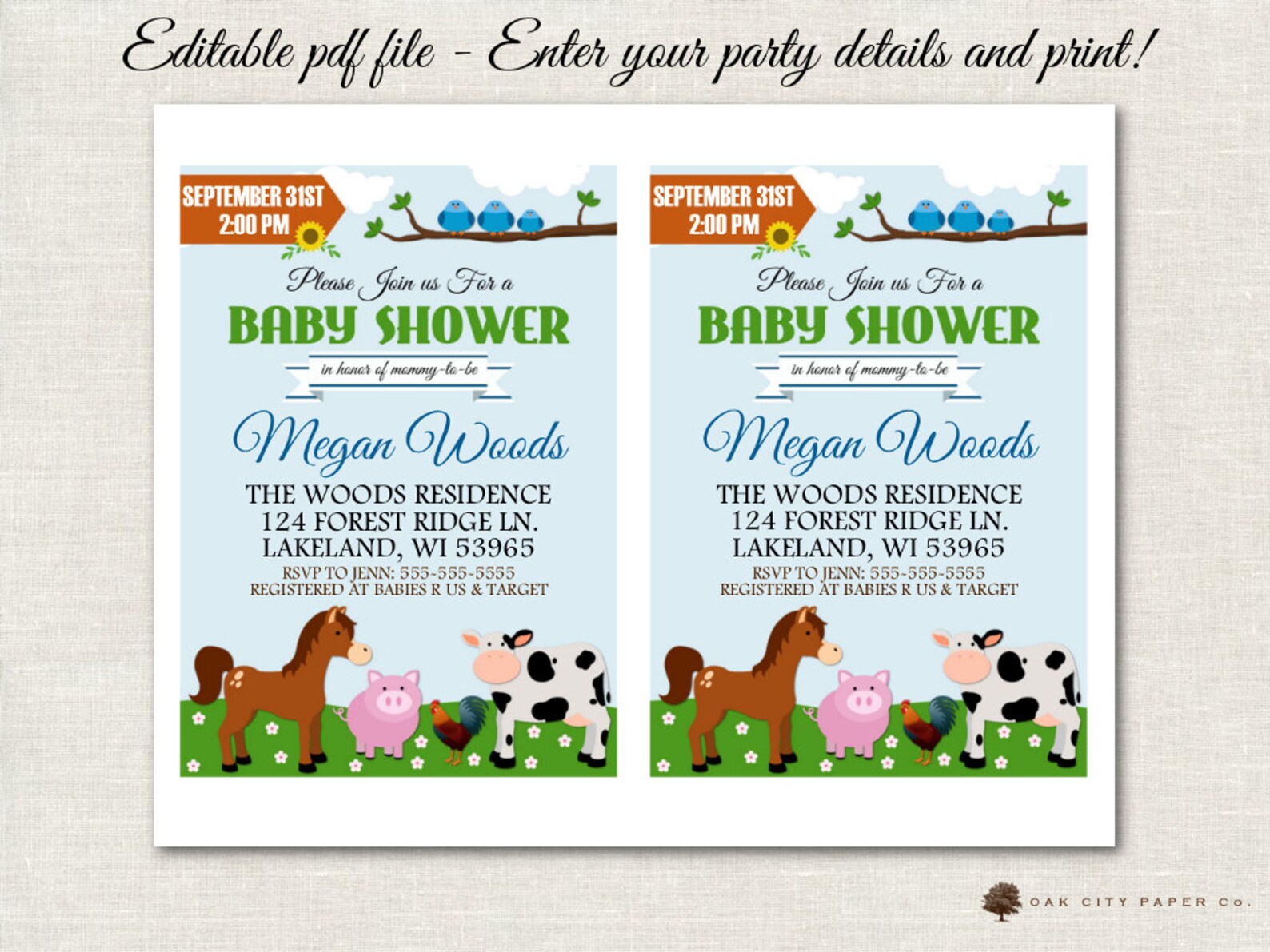 Farm Animal Baby Shower Invitation Barnyard Shower | Etsy