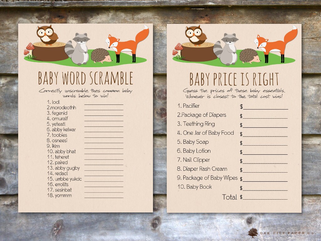 Woodland Baby Shower Games Animal Baby Shower Games - Etsy