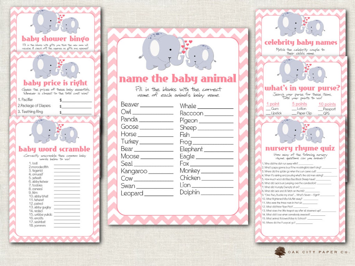 Elephant Baby Shower Games - Baby Shower Games, Pink Elephant Baby ...