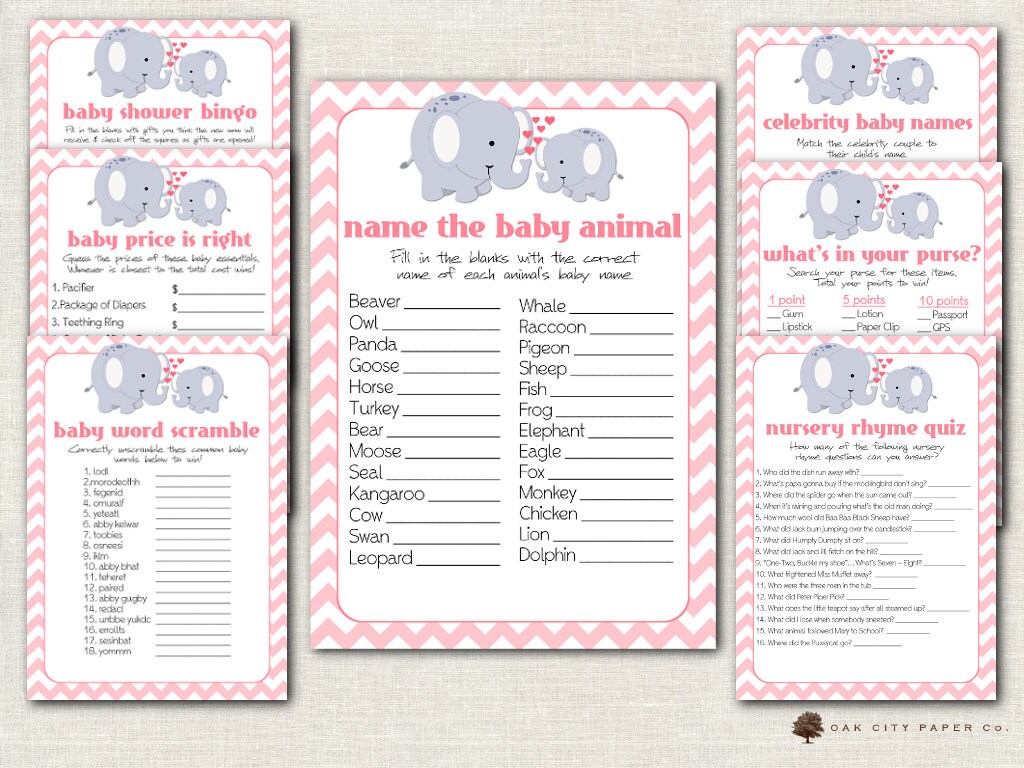 Elephant Baby Shower Games - Baby Shower Games, Pink Elephant Baby ...
