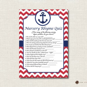 Nautical Nursery Rhyme Quiz Baby Shower Game Nautical Nursery Rhyme ...