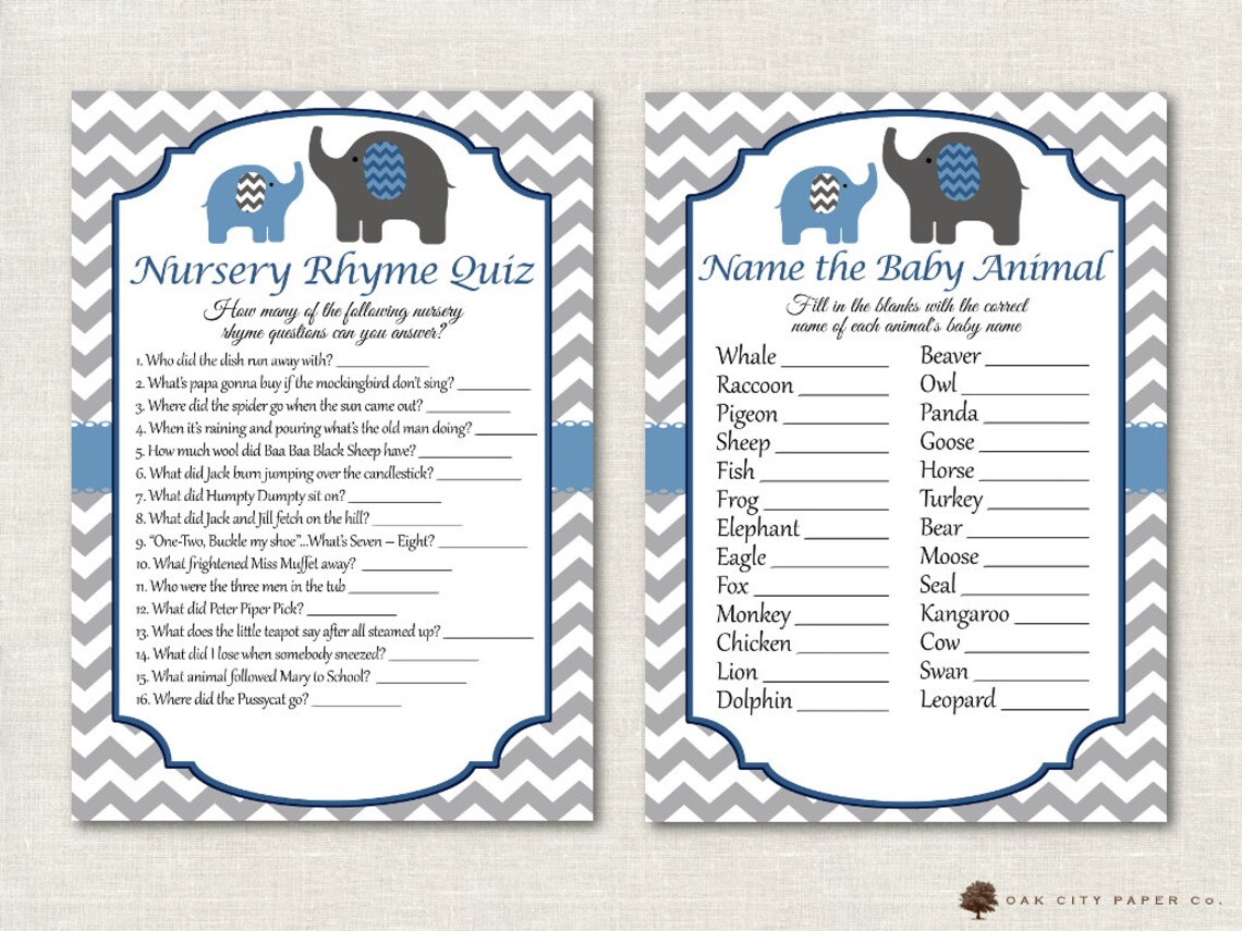 Elephant Baby Shower Games Baby Shower Games Blue Elephant | Etsy