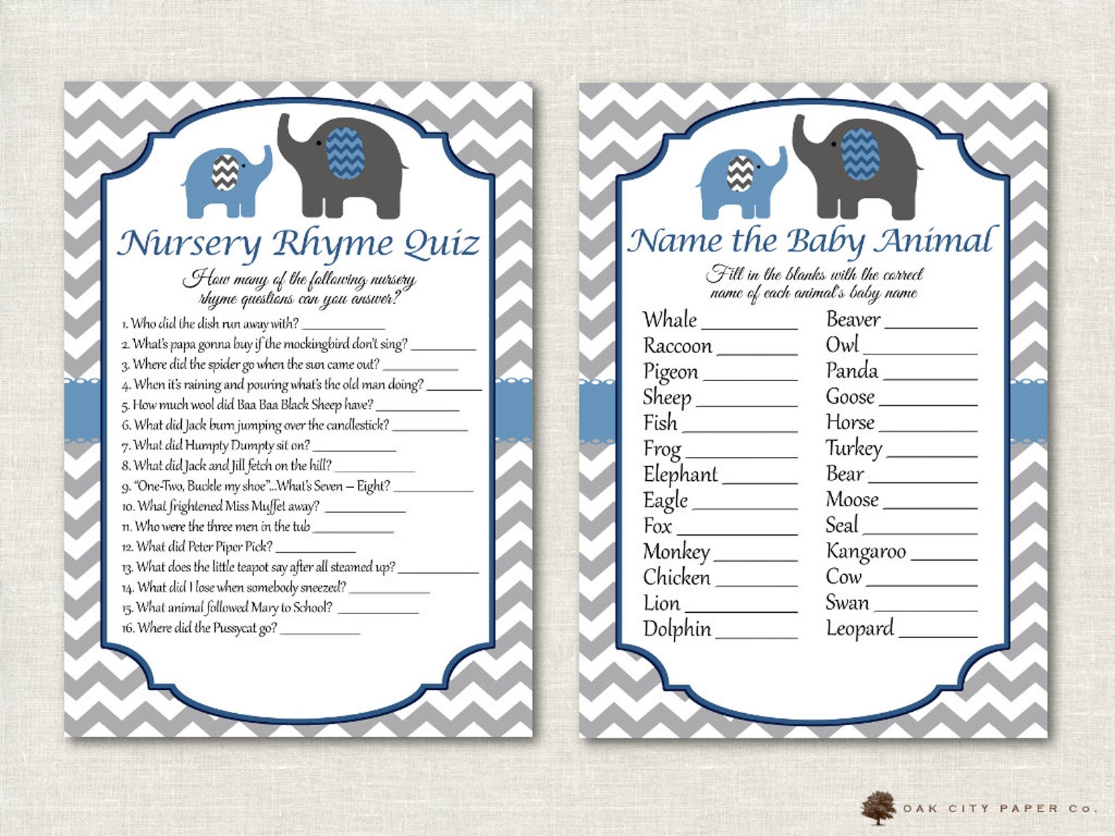 Elephant Baby Shower Games Baby Shower Games Blue Elephant | Etsy
