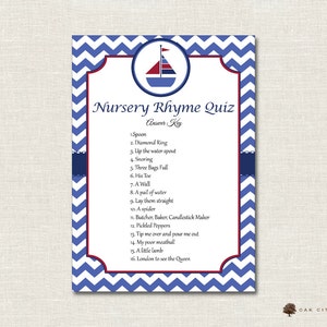 Nautical Nursery Rhyme Quiz Baby Shower Game Nautical Nursery Rhyme ...