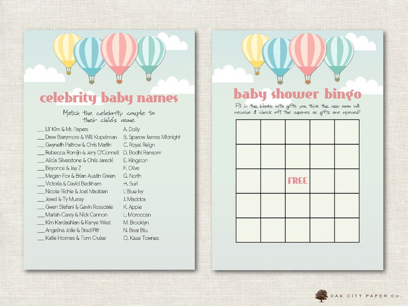 Hot Air Balloon Baby Shower Games Balloon Baby Shower Games - Etsy