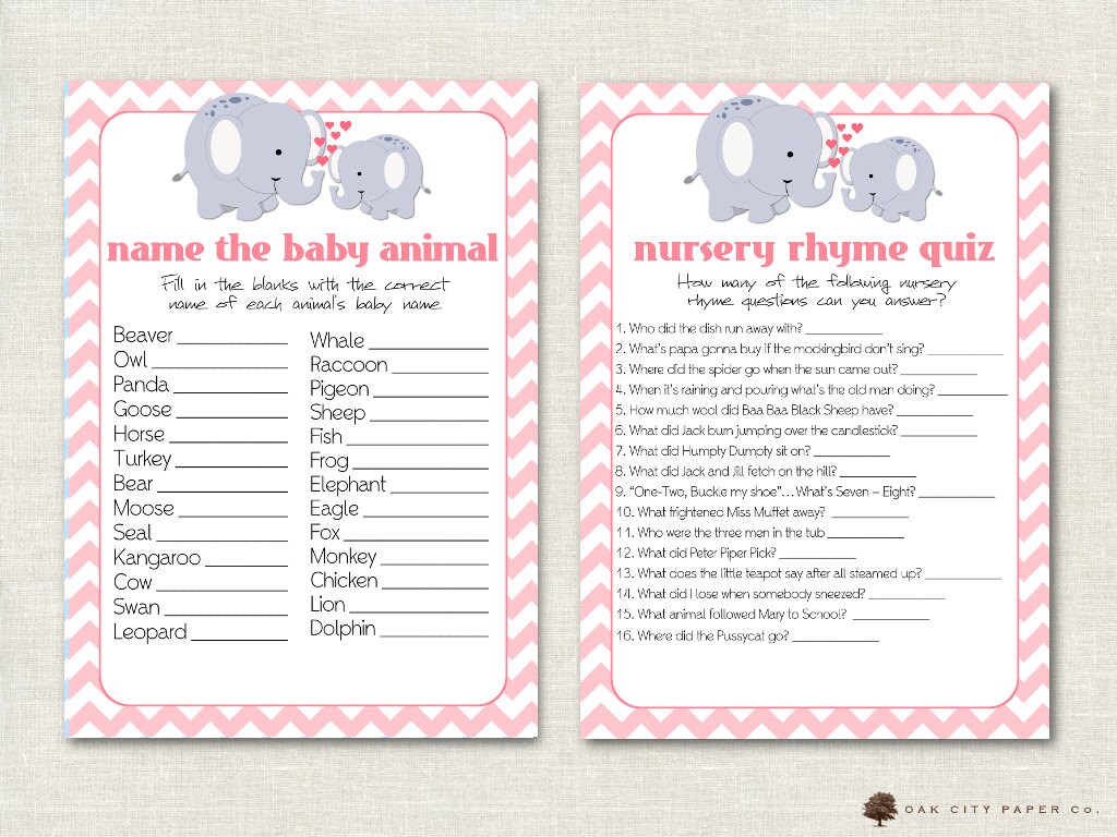 Elephant Baby Shower Games Baby Shower Games Pink Elephant - Etsy