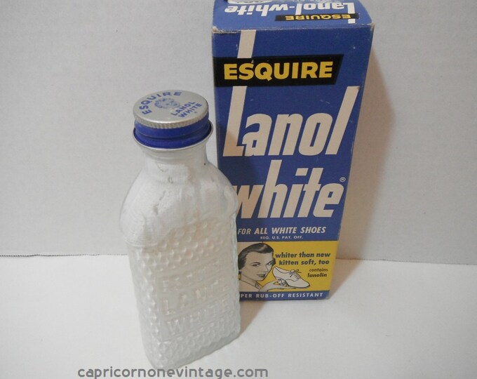 Vintage 1940s Esquire Lanol White Shoe Polish Bottle and Box Applicator ...