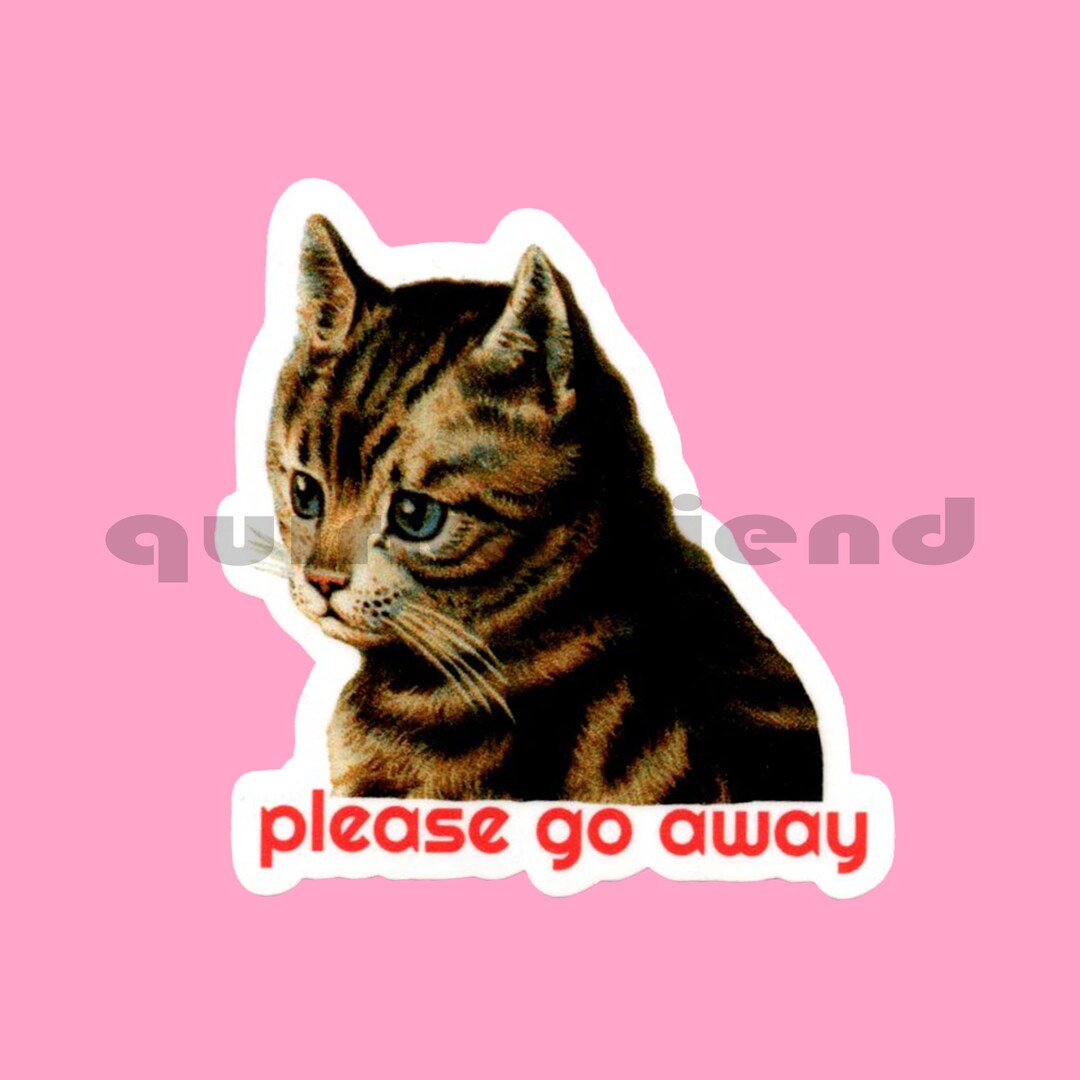 Please Go Away Cat Sticker Laminated Die Cut Sticker Kitsch Kitty Cute ...
